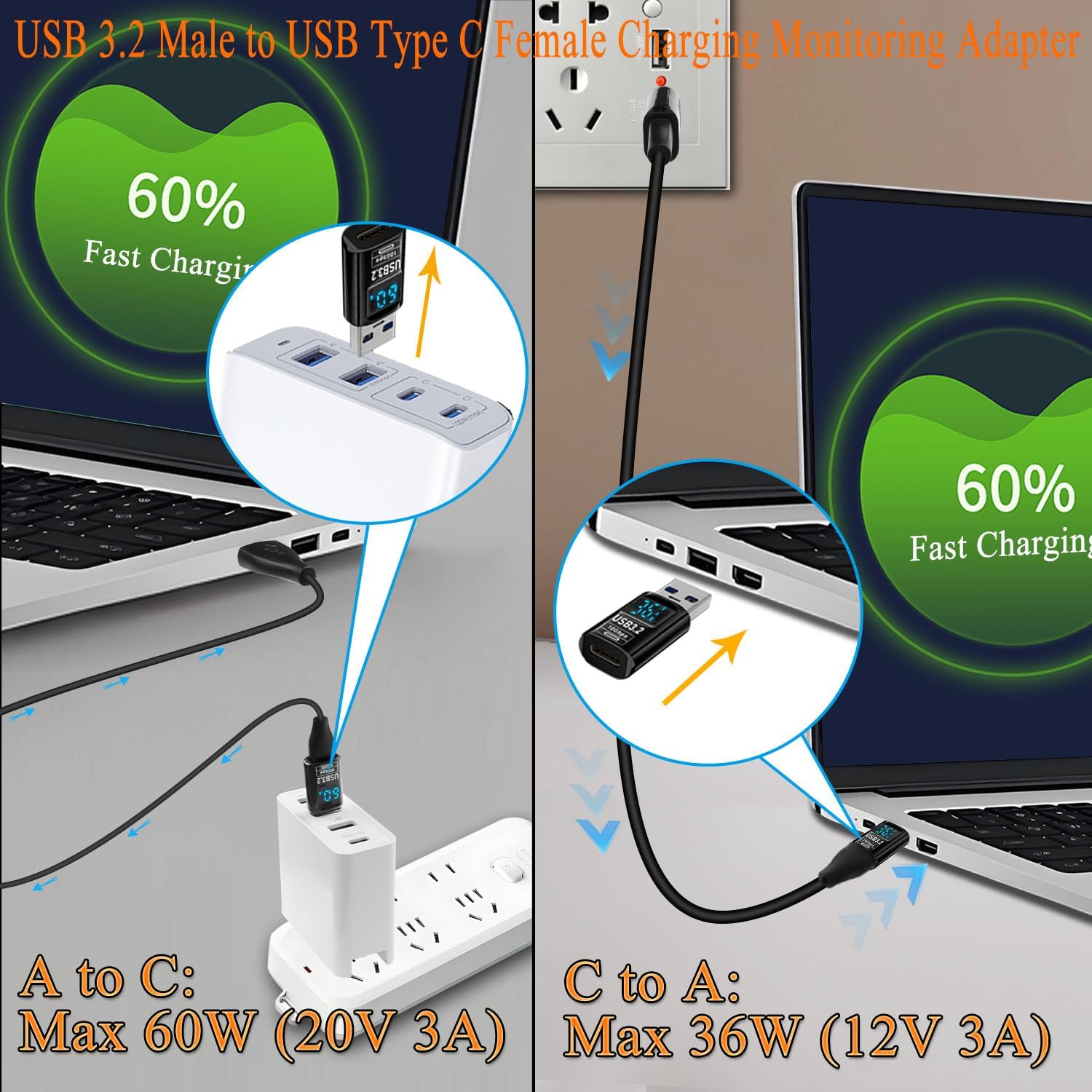 Adaptor telefon mobil Mingzhi, USB 3.2 tata la USB-C mama, 60 W, cu ...