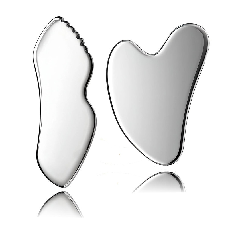 Set 2 aparate de masaj Gua sha din inox pentru fata si corp, drenaj ...