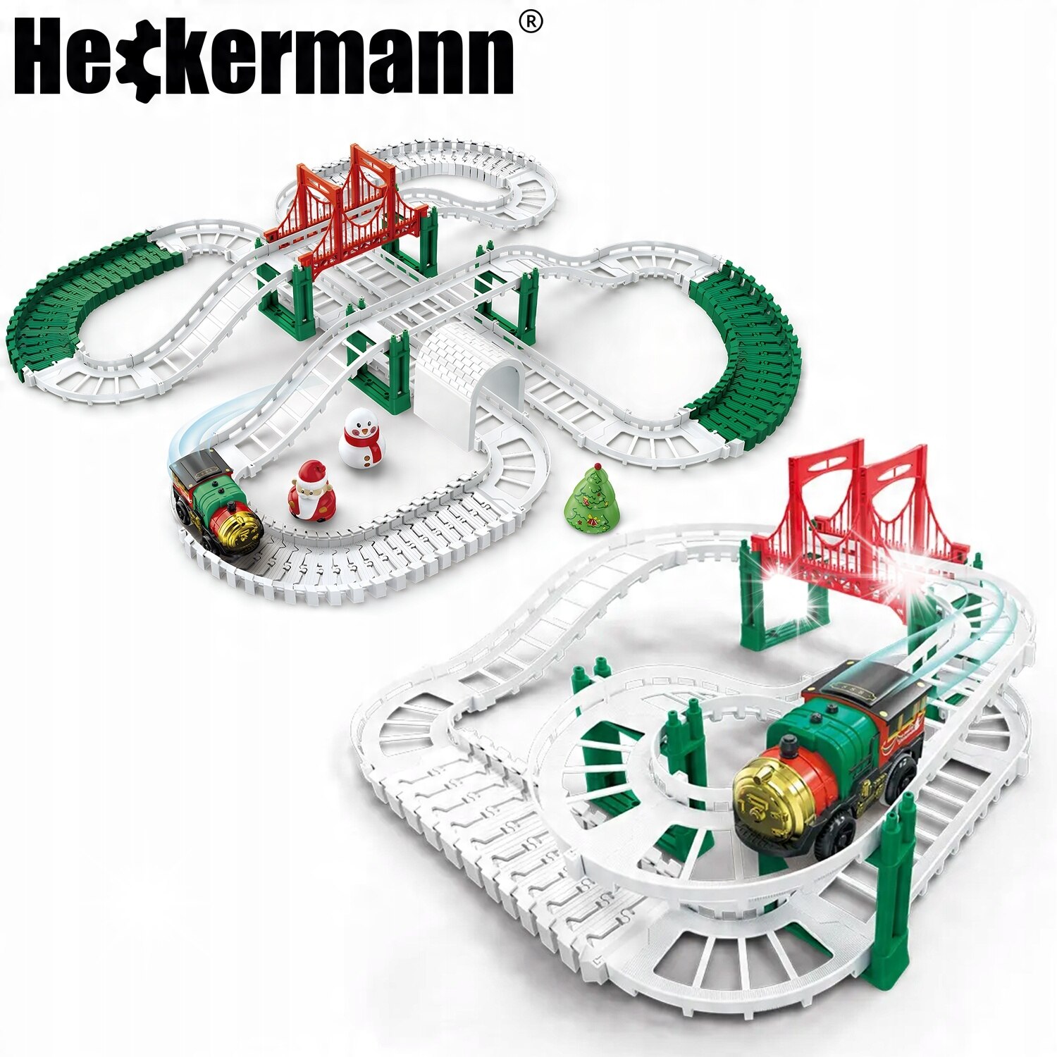 Set trenulete de jucarie HECKERMANN, 125 elemente, locomotiva automata ...