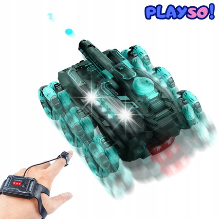 Tanc cu telecomanda 6x6, Playso, cu tir cu bile gelatinoase, albastru ...
