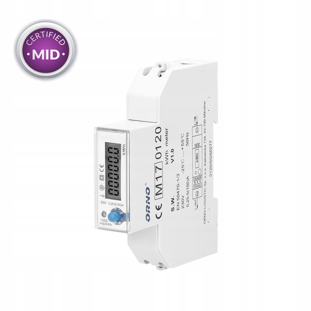 Contor electric monofazat 100A, RS-485, MID, IP51, 95x72x18mm, 1 modul ...