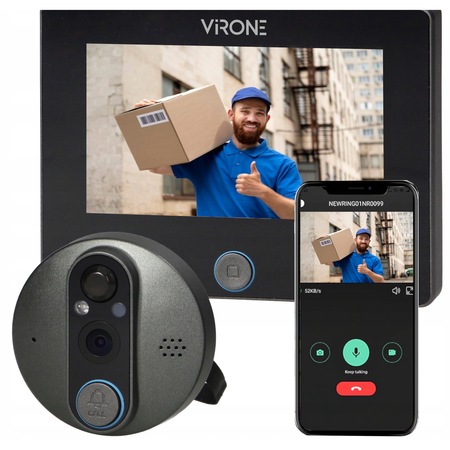 Interfon video electronic pentru usi Virone, monitor LCD 4,3", camera ...