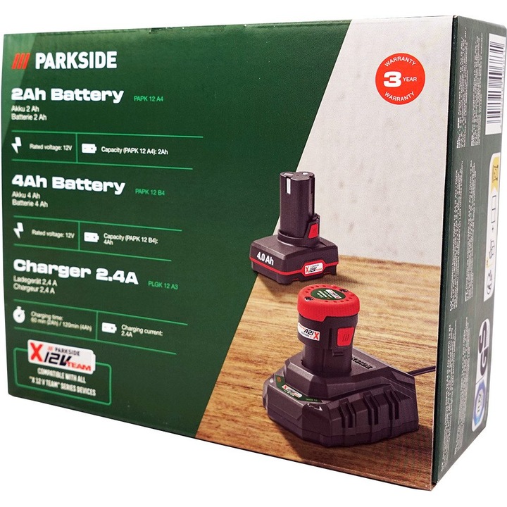 Set de baterii PARKSIDE 12V 2Ah + 4Ah baterii PAPK + încărcător de ...