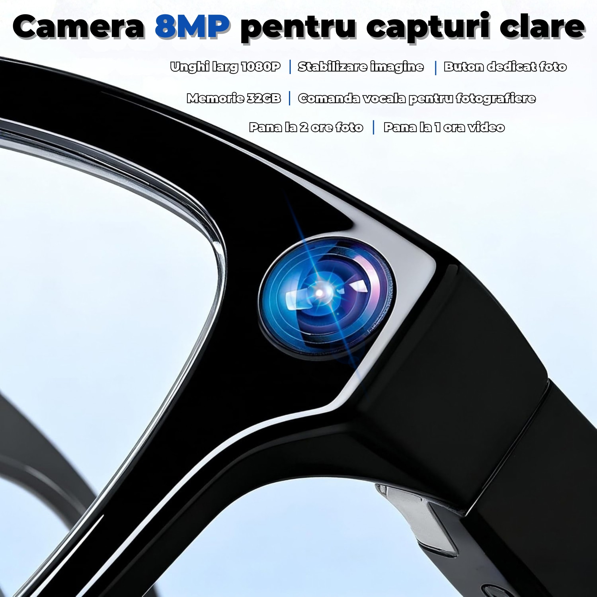 Ochelari Smart OnXsmart® cu AI integrat, Sony Camera 800W HD, Filmare ...