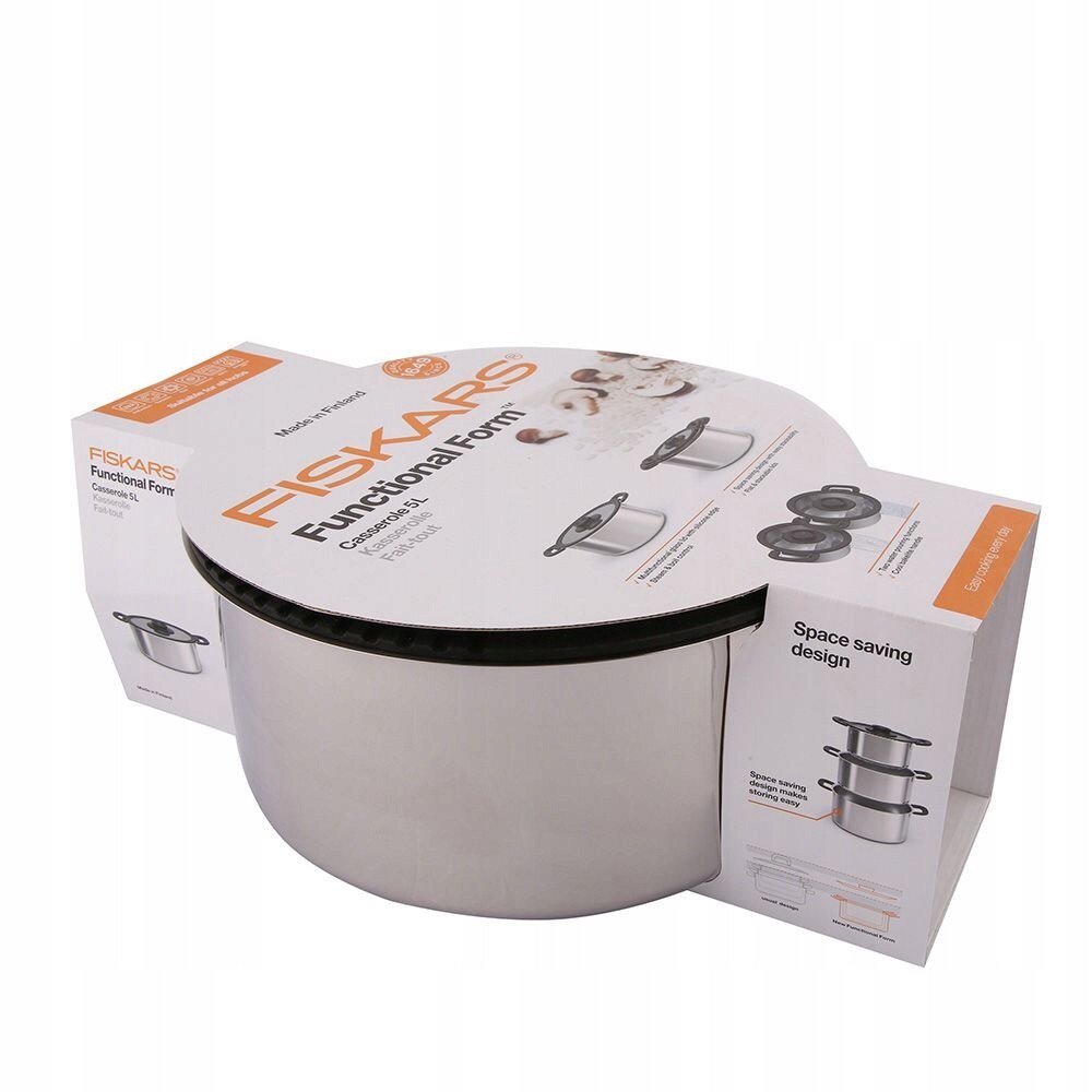 Oala Fiskars Functional Form 5L, inox, 26cm, cu capac din sticla - eMAG.ro