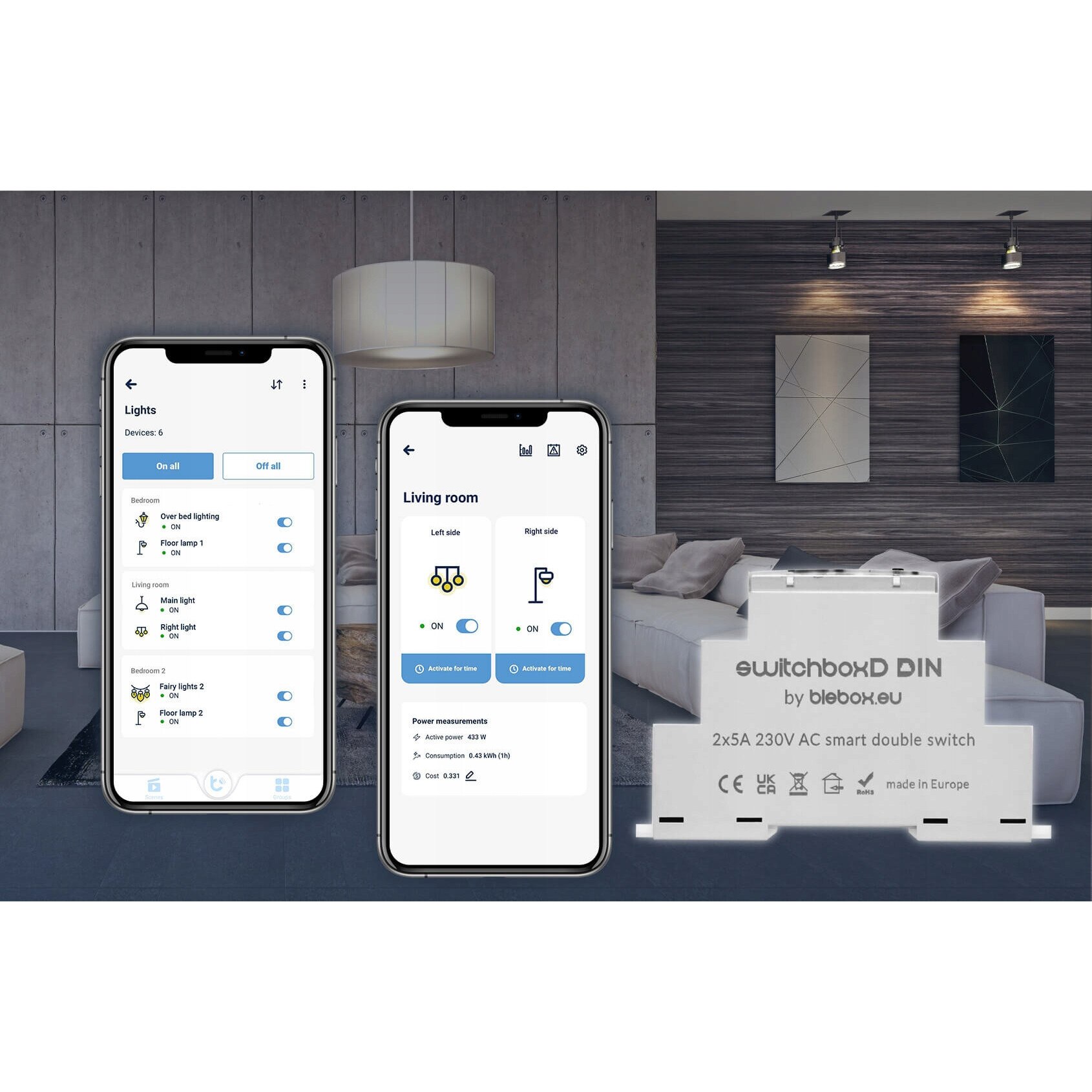 Modul releu switchboxd DIN, Blebox, intrerupator dual, WiFi, 230V ...
