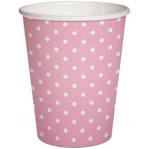 Set de 8 pahare din hartie roz cu buline albe, POL-MAK, 250 ml - eMAG.ro