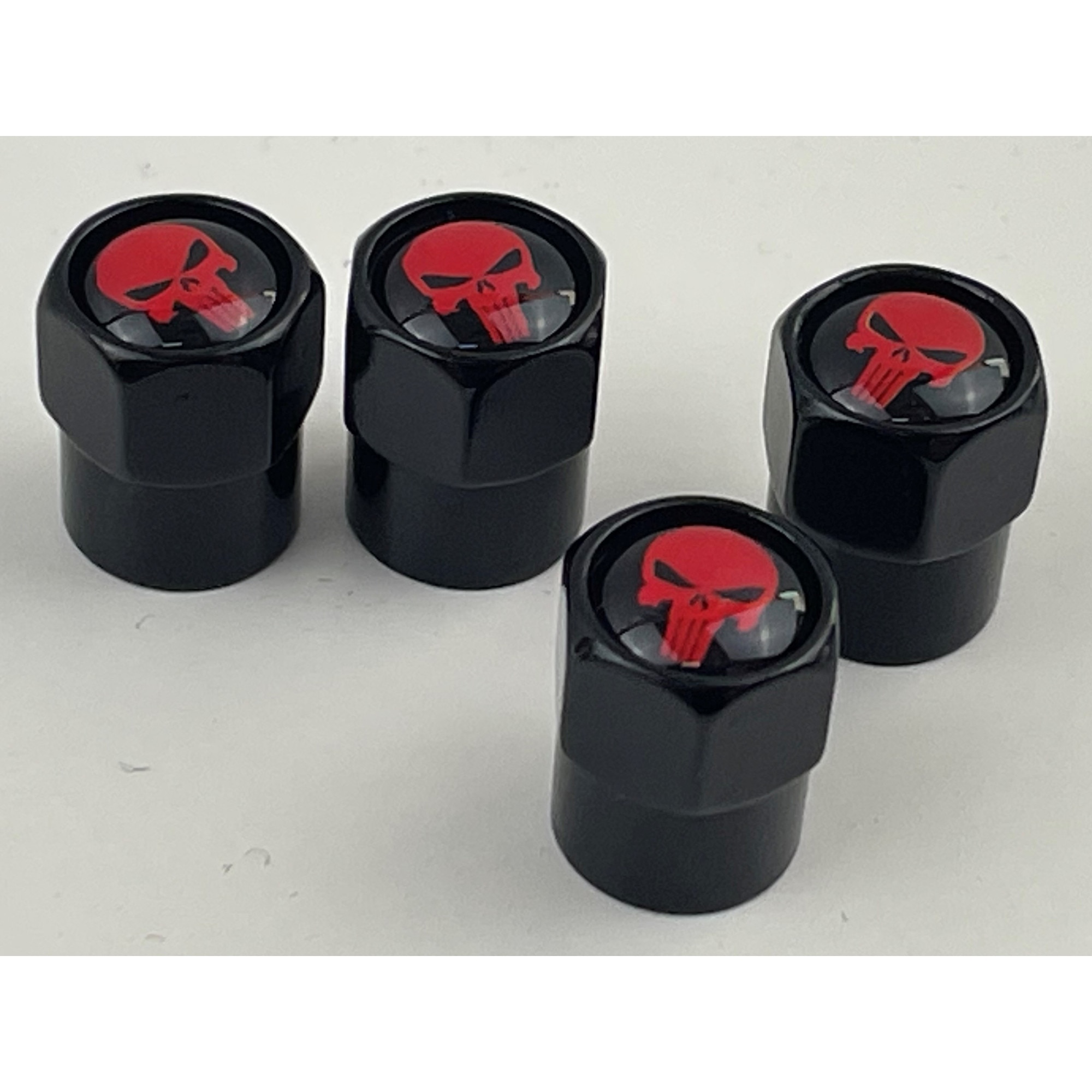 Set 4 Capacele Roti Hexagonale pentru Ventil Valva Skull Punisher, Rosu ...