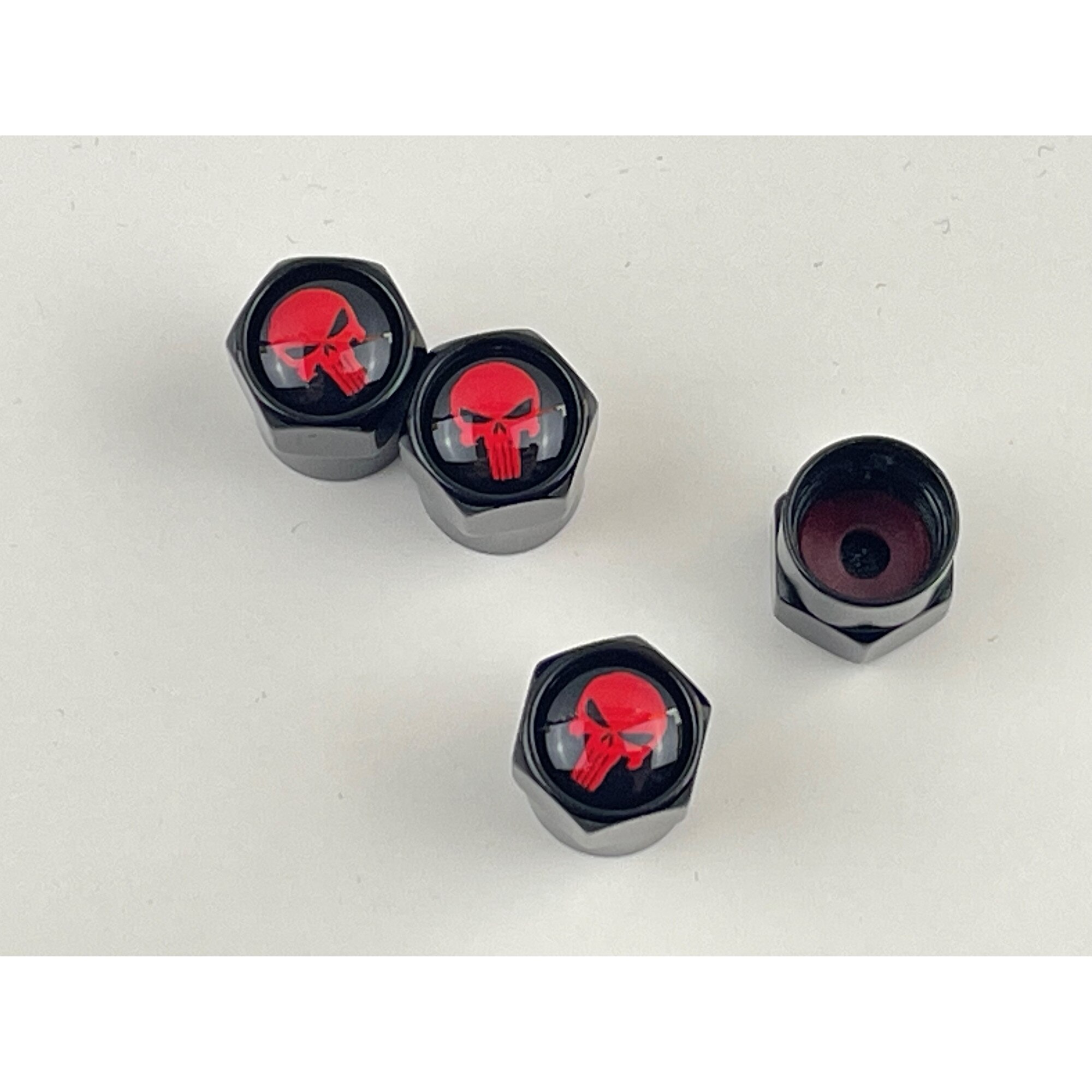 Set 4 Capacele Roti Hexagonale pentru Ventil Valva Skull Punisher, Rosu ...