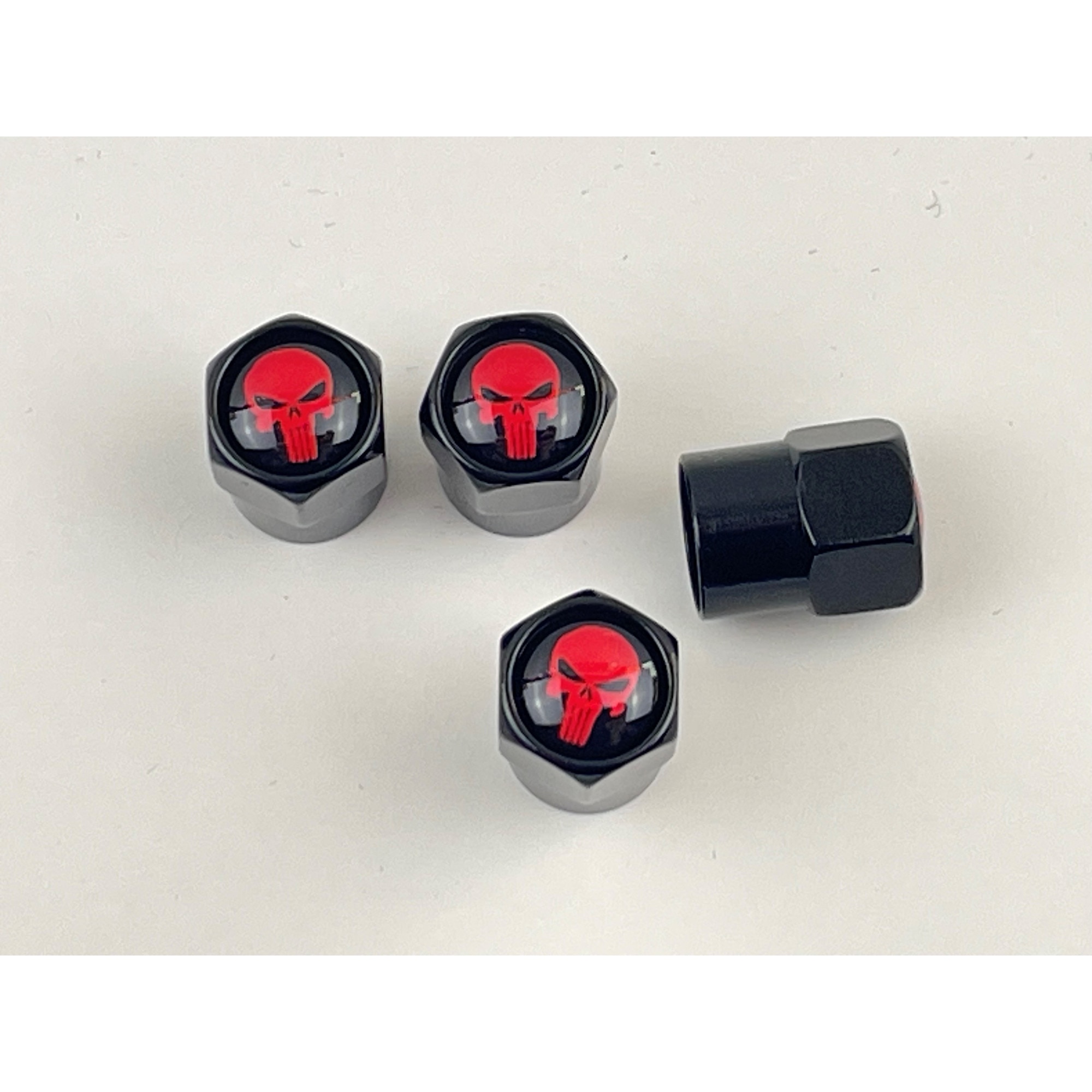 Set 4 Capacele Roti Hexagonale pentru Ventil Valva Skull Punisher, Rosu ...