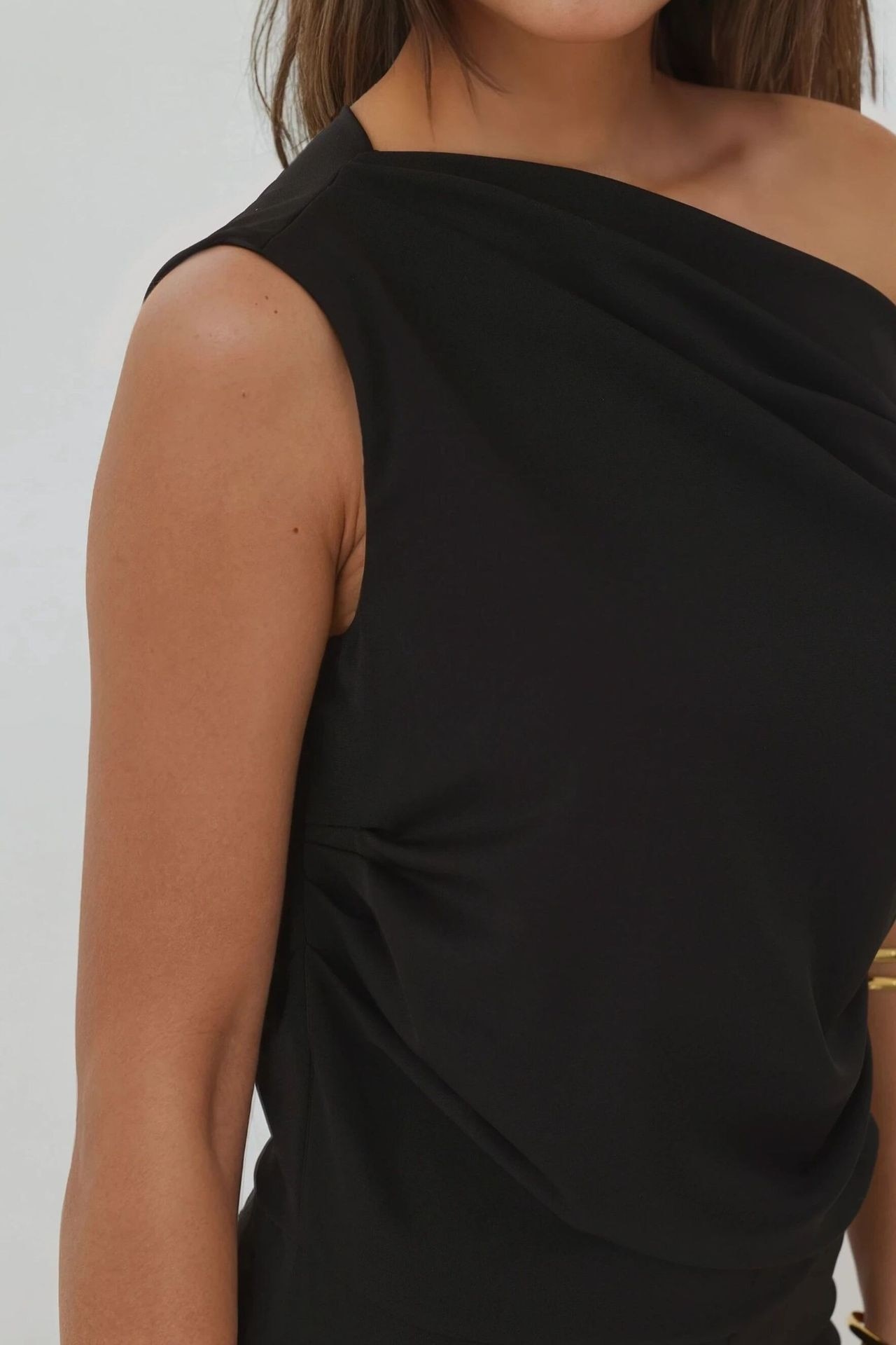 Salopeta dama, HiCCUP, cu guler asimetric, croi larg, textil, Negru, S ...