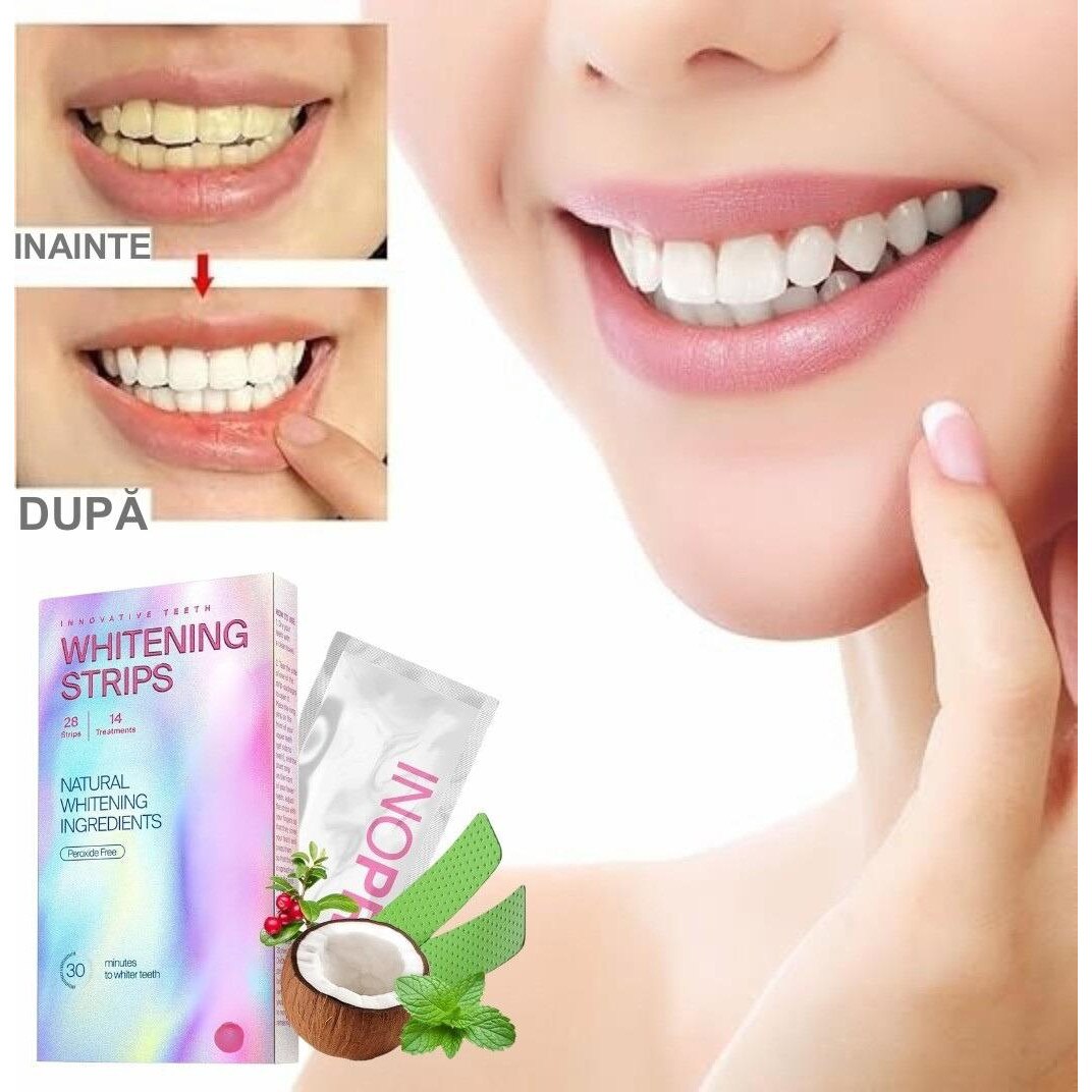 Set benzi albire dinti, 14 tratamente (28 benzi), fara peroxid, albire ...