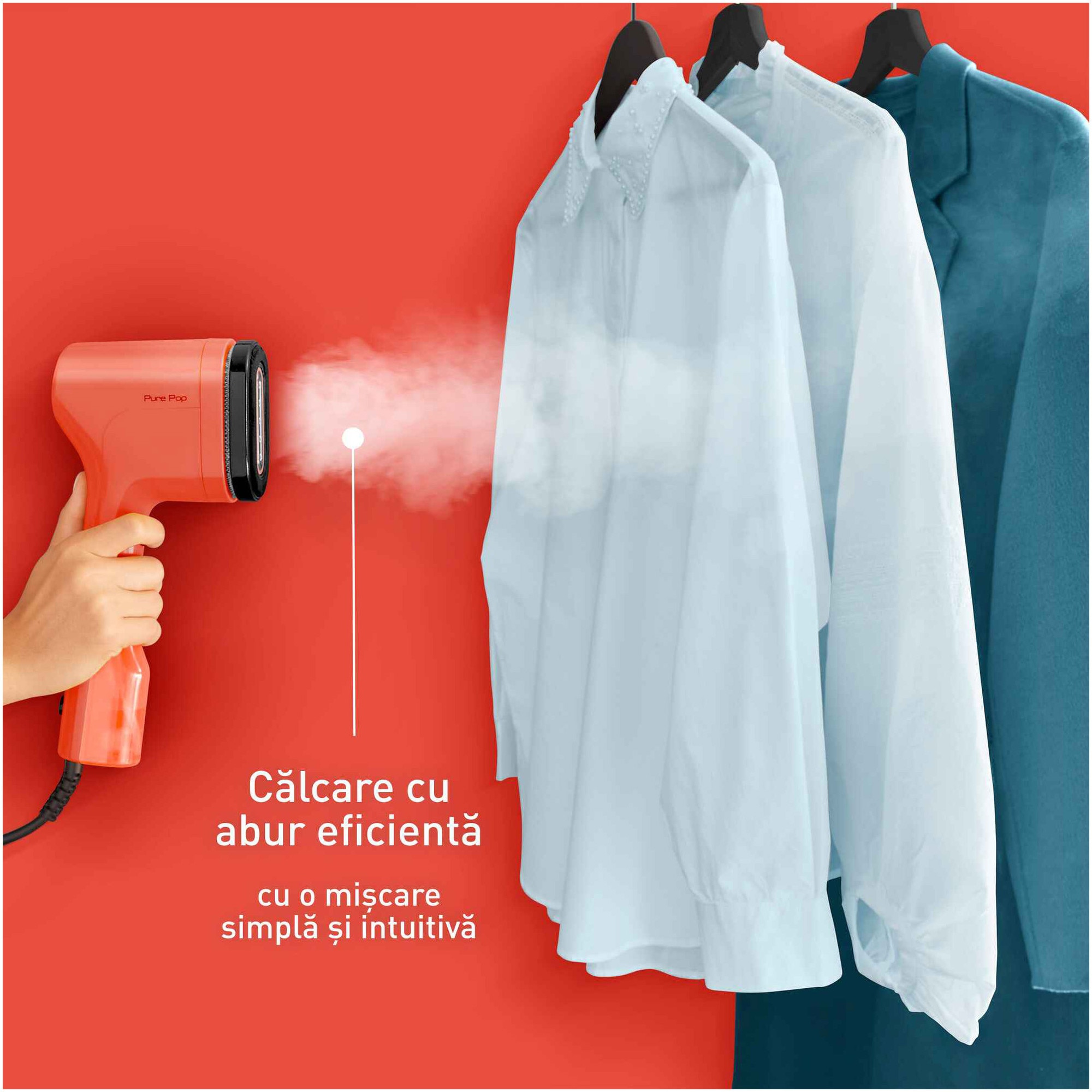Aparat de calcat vertical cu abur Tefal Pure Pop DT2022E1, 1300W, abur ...
