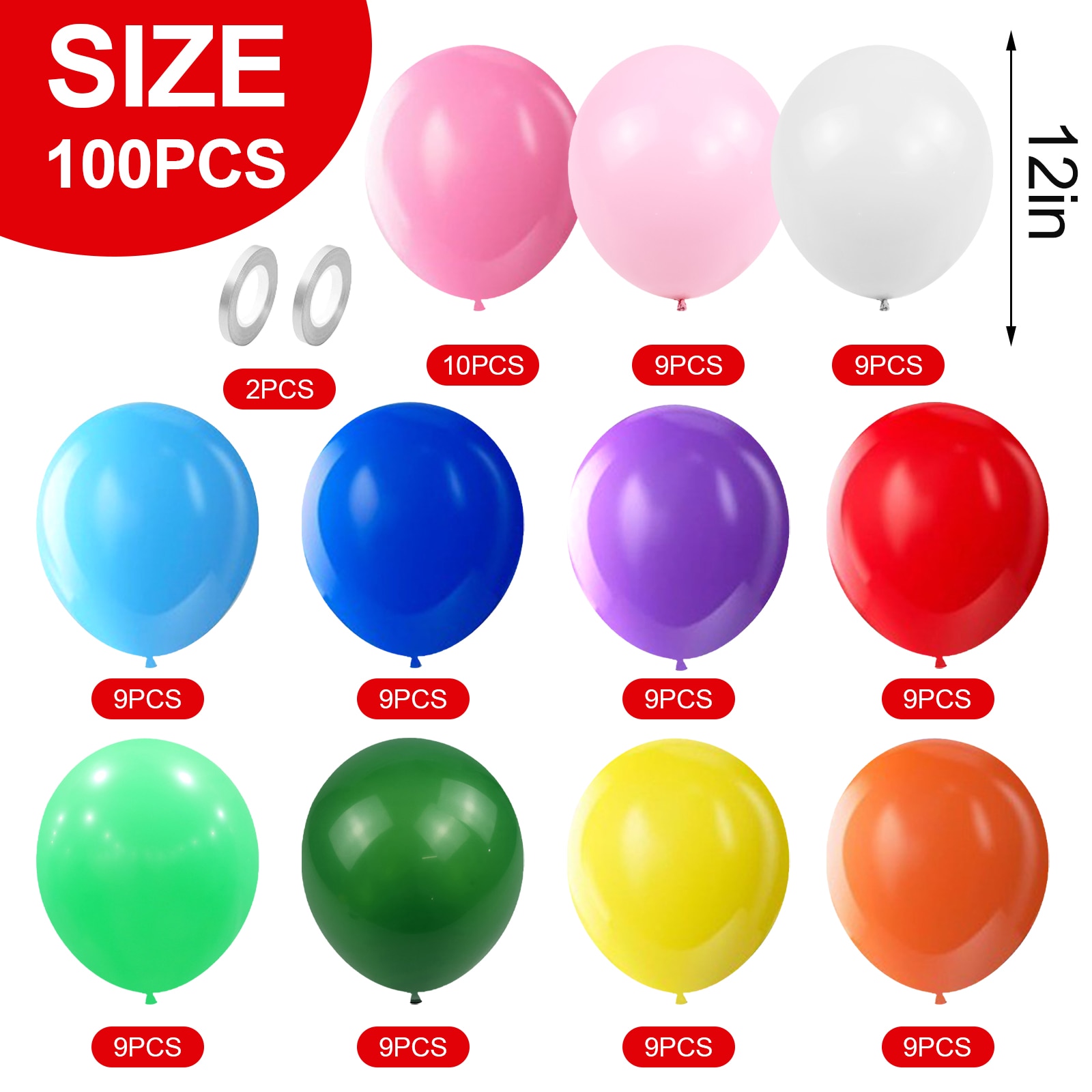 Set 100 baloane din latex, 12 inci, baloane multicolor din latex ...