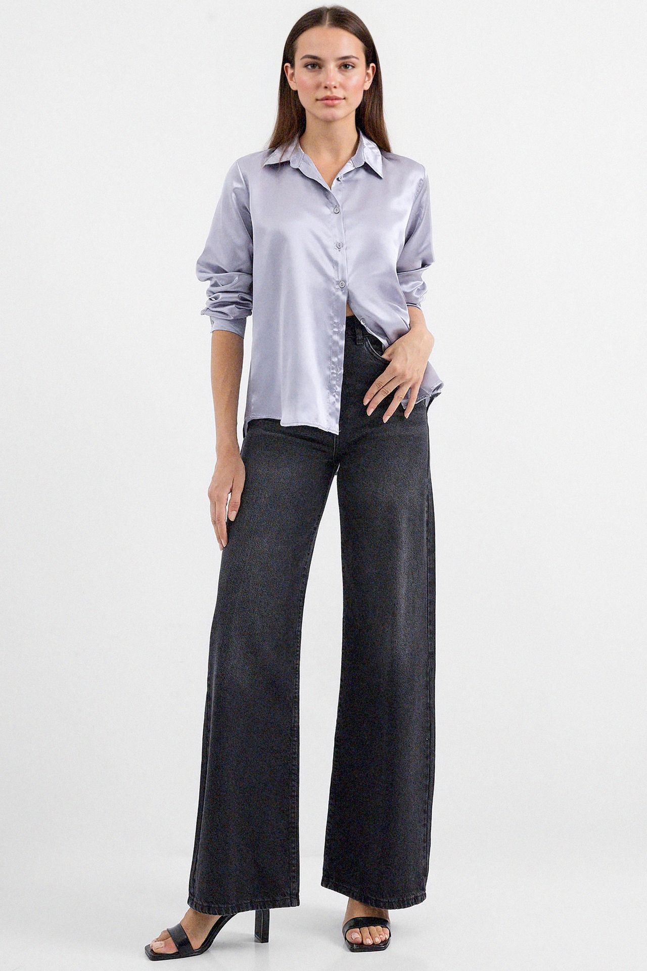 Női ing, HiCCUP, hosszú ujjú ing, szatén, világoslila, L INTL - eMAG.hu