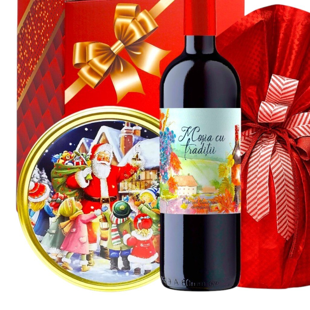 Pachet cadou Craciun, model Joy Edition, cu Vin Rosu Cabernet Sauvignon ...