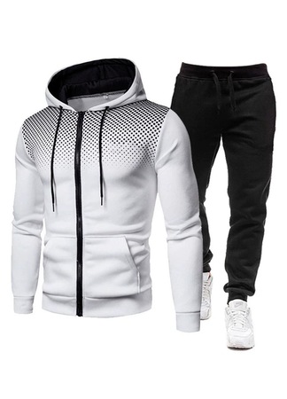 Trening barbatesc, 2 piese, alb, bumbac/poliester, elegant si ...