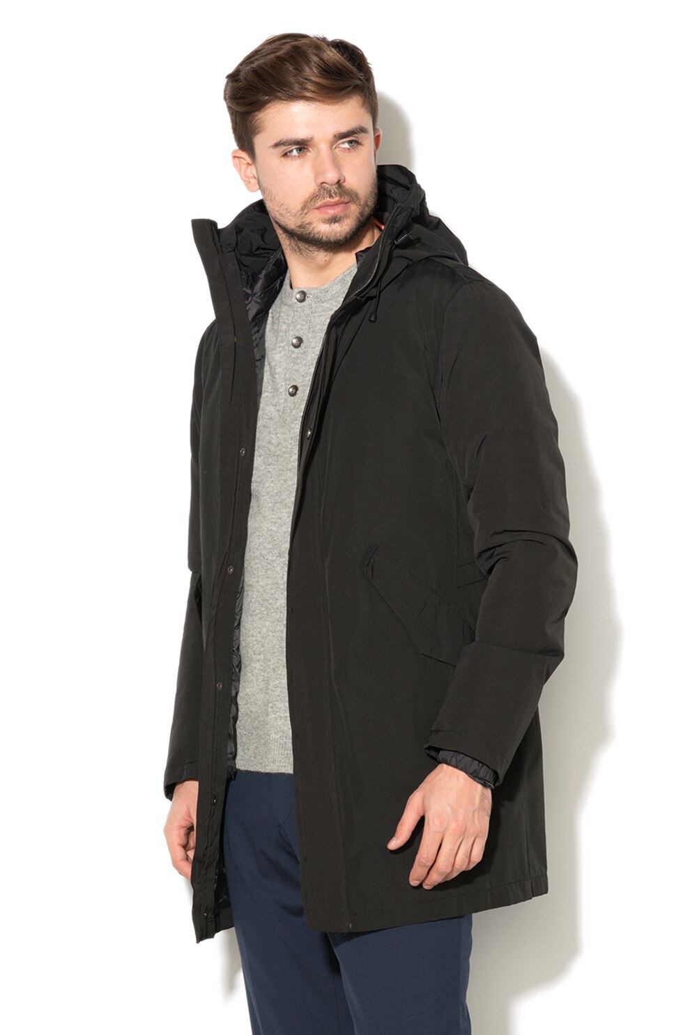 Zee Lane Collection, Олекотено зимно яке с дизайн 2в1 и джобове, Черен ...