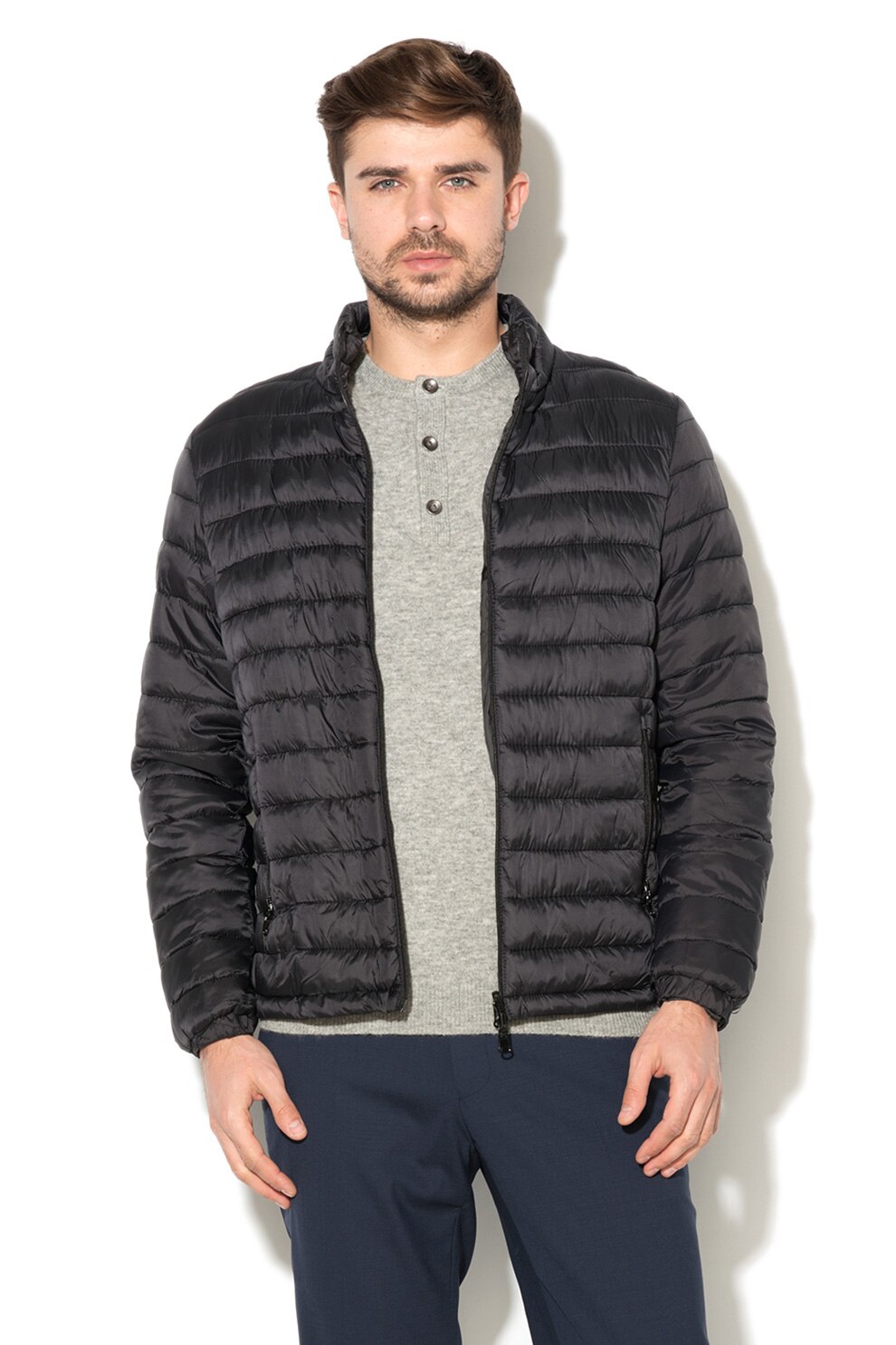 Zee Lane Collection, Олекотено зимно яке с дизайн 2в1 и джобове, Черен ...