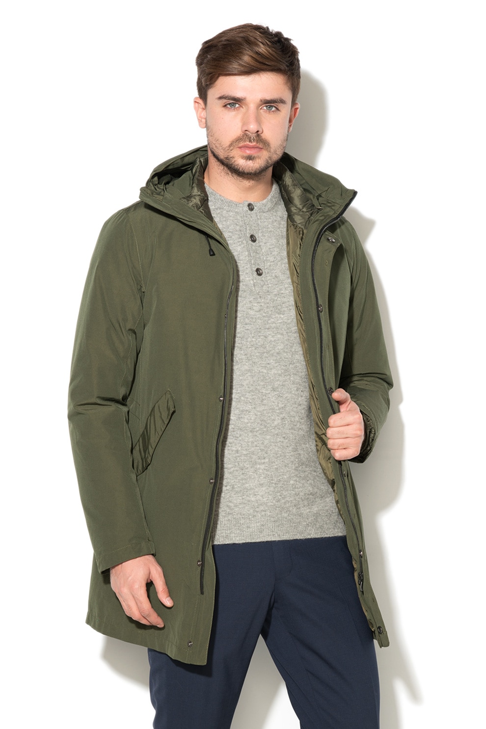 Zee Lane Collection, Олекотено зимно яке с дизайн 2в1 и джобове, Каки ...