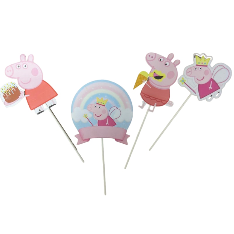 Decoratiune topper tort carton, tematica desene Pepa Pig, aniversare ...