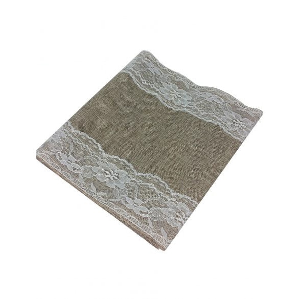 Traversa masa iuta, bordura dantela, 28x140cm - eMAG.ro