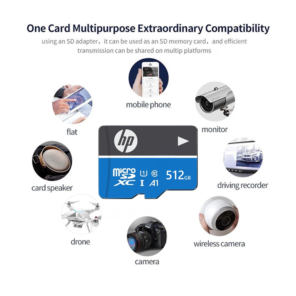 Card de memorie MicroSDXC HP 512GB, 100MB/s, waterproof, cu adaptor ...