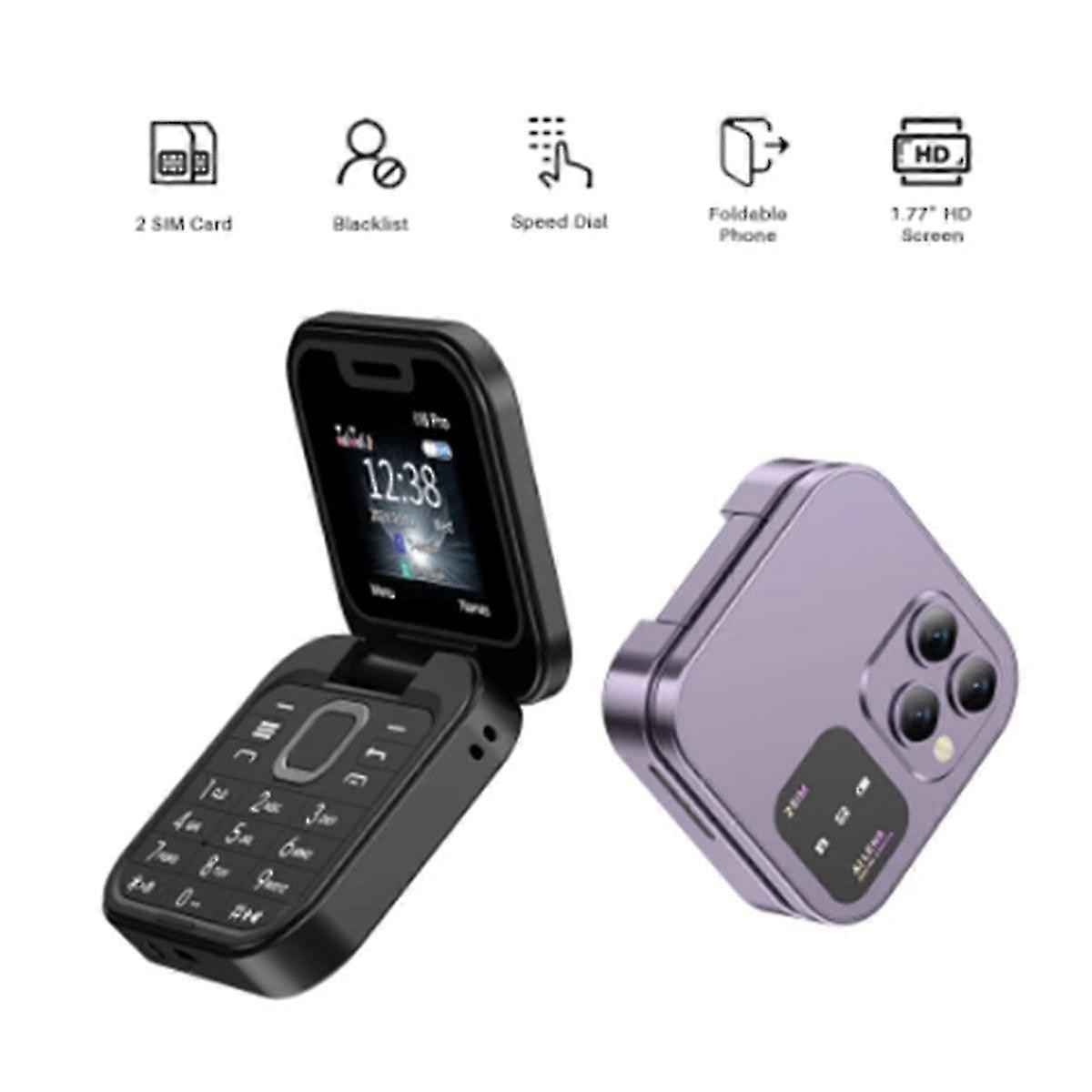 Mini telefon mobil pliabil cu clapa, radio FM, lista neagra vocala ...