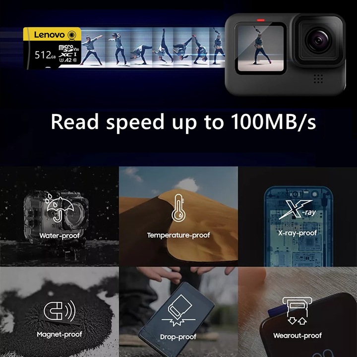 Card micro SD 512GB, Lenovo, UHS-I, 100MB/s, cu adaptor SD - eMAG.ro