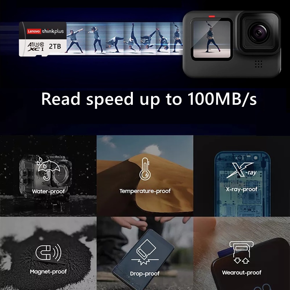 Card MicroSDXC Lenovo 2TB cu Adaptor, UHS-I U3 A1, V30, 100MB/s, 60MB/s ...