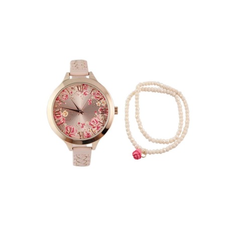 Set: Ceas Dama - Crystal Blue - Gold Roses si bratara asortata - eMAG.ro