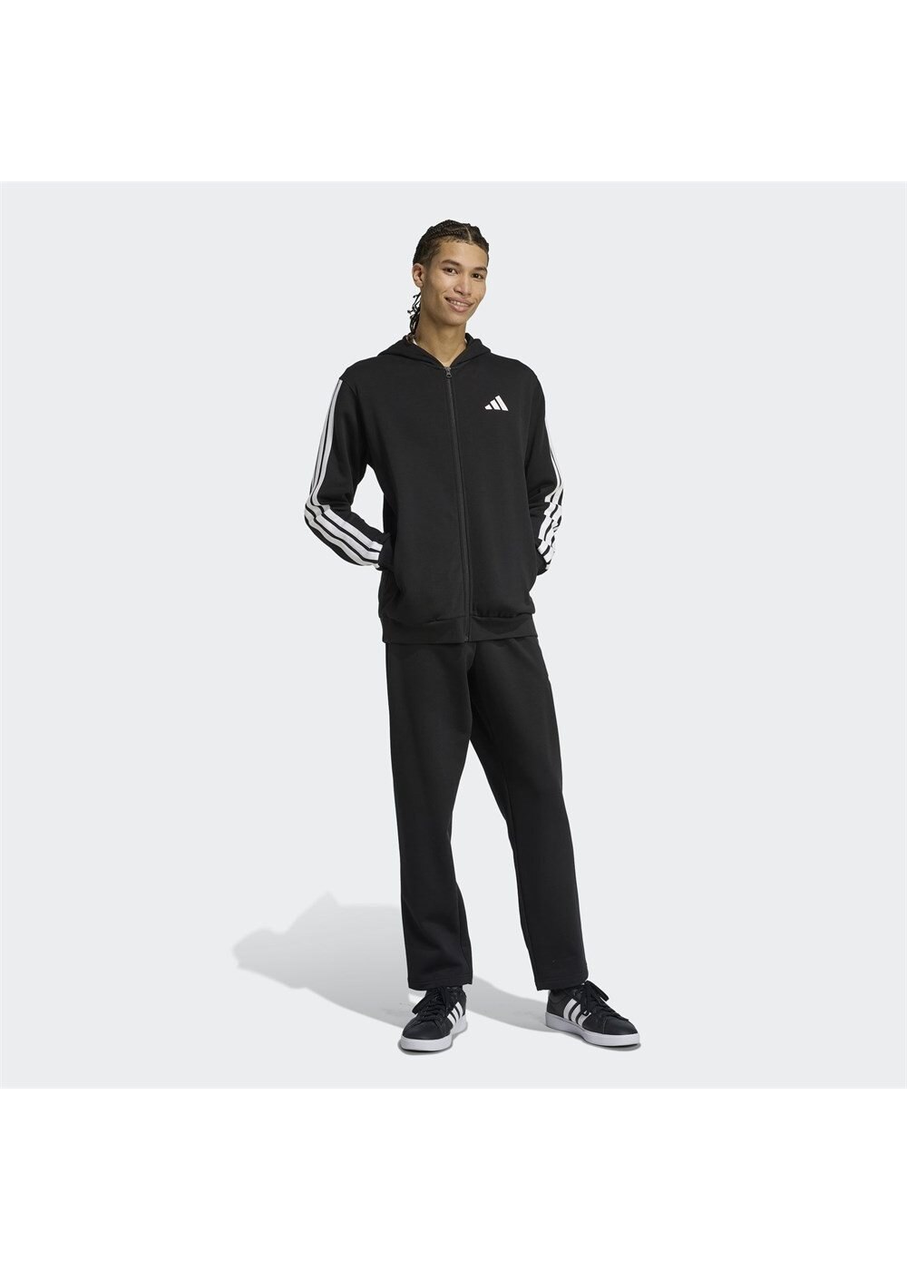 Trening barbatesti adidas, negru/alb, bumbac, set hanorac si pantaloni ...