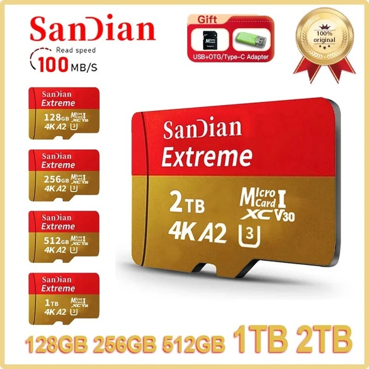 Card de memorie Micro TF/SD, SanDian 1TB, 512GB, pentru telefon ...