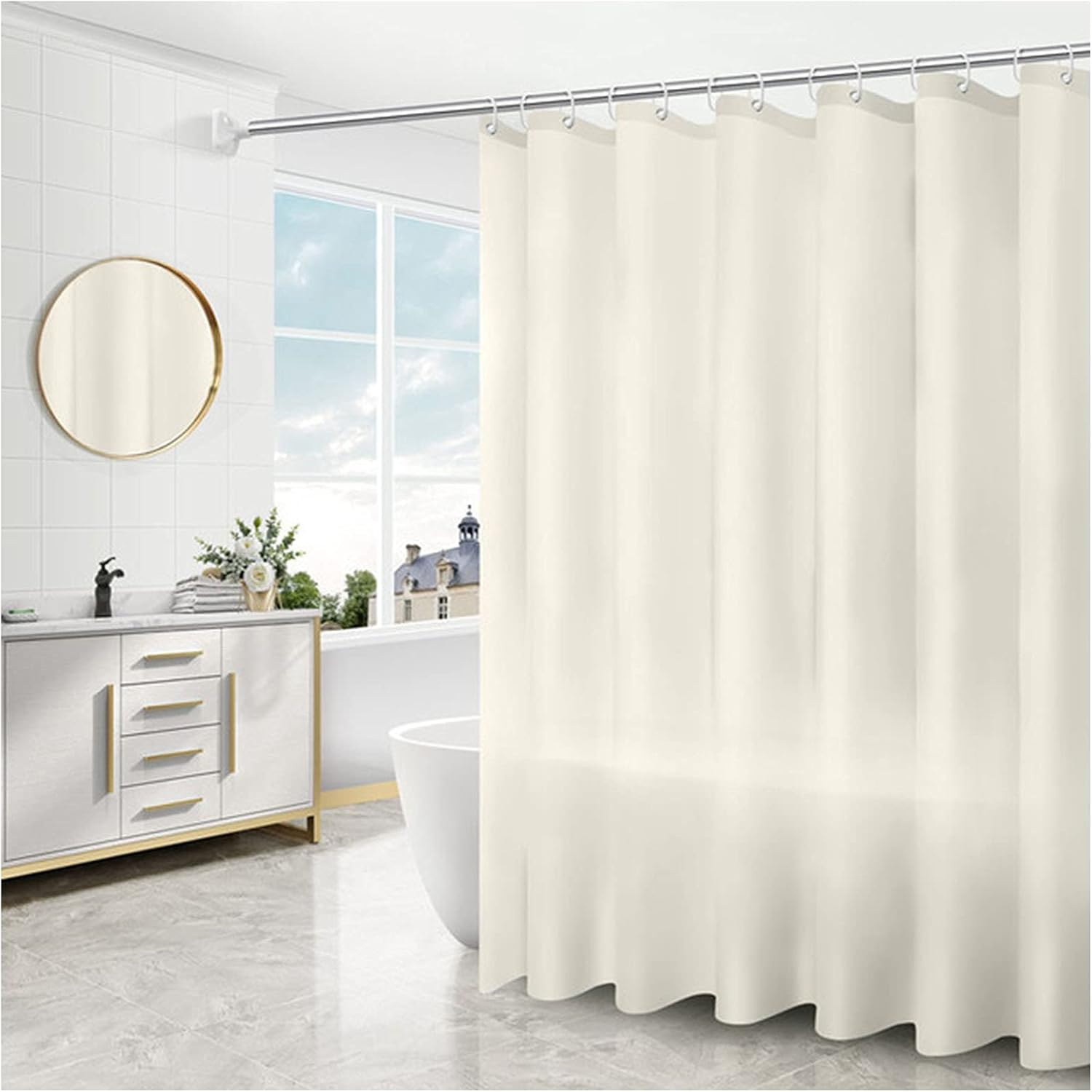Perdea de dus TodyJeyHo, 180 x 200 cm, material textil alb, antimucegai ...