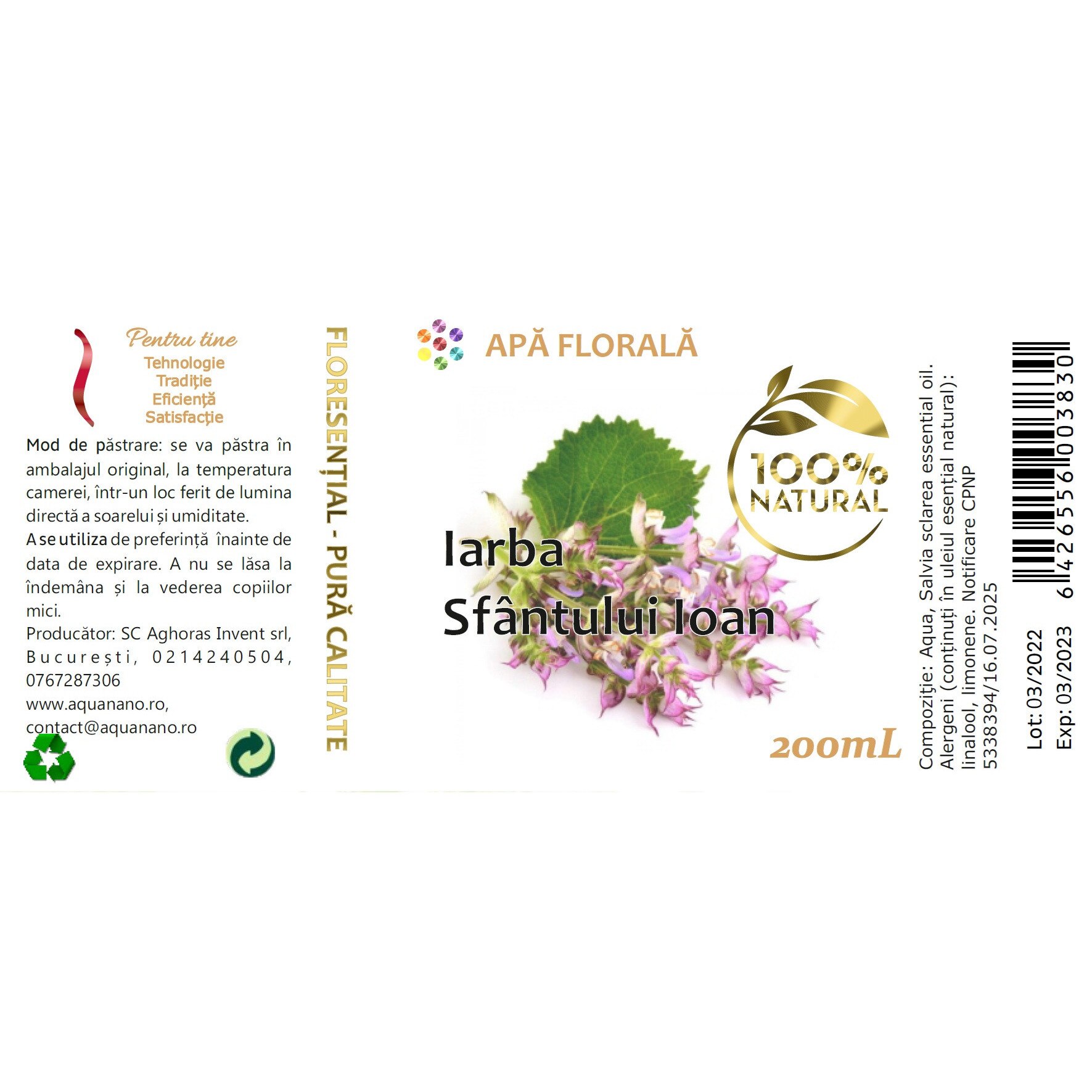 Apa florala de Iarba Sfantului Ion (Salvia sclarea), 200ml - eMAG.ro