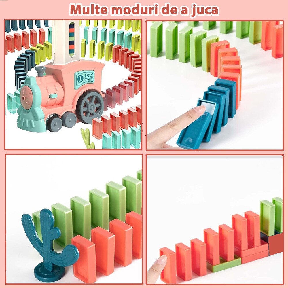 Trenulet de jucarie domino, DONFANLIA®, Cu accesorii, 180 piese, Cu ...