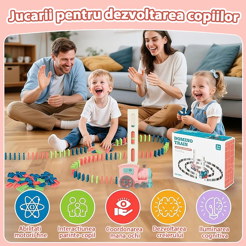 Trenulet de jucarie domino, DONFANLIA®, Cu accesorii, 180 piese, Cu ...