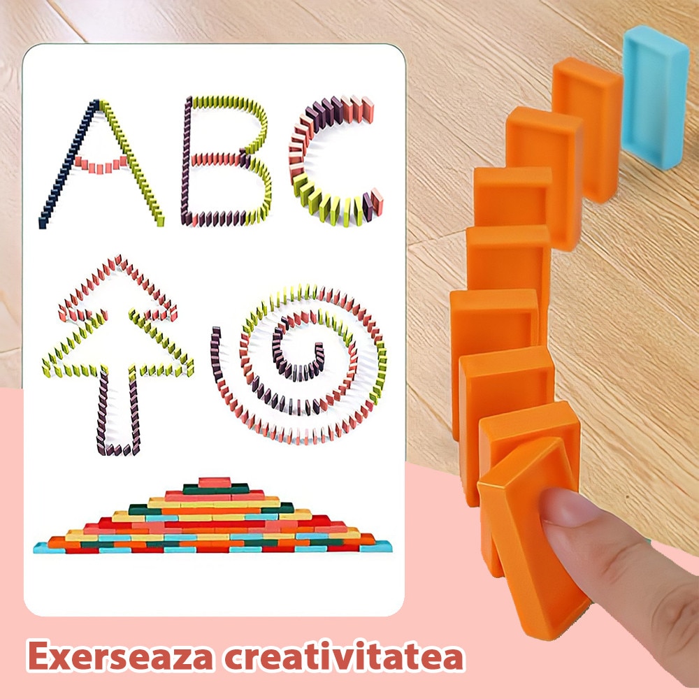 Trenulet de jucarie domino, DONFANLIA®, Cu accesorii, 180 piese, Cu ...