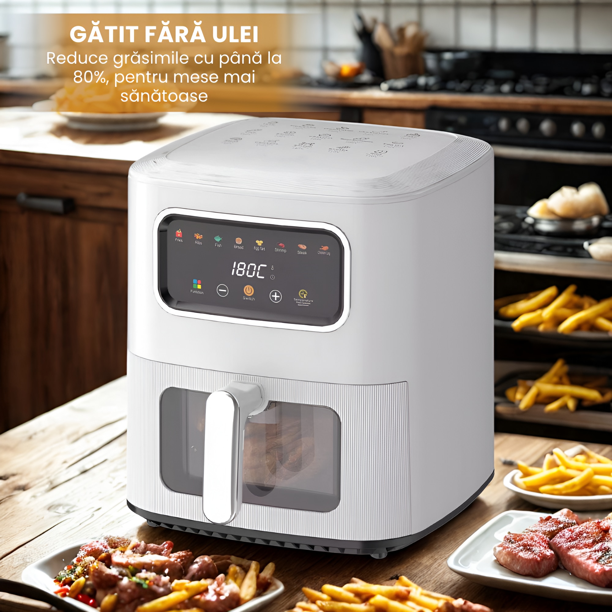 Friteuza cu Aer Cald 8 in 1, 10L, 2200W, Cuptor Multifunctional, Gatit ...