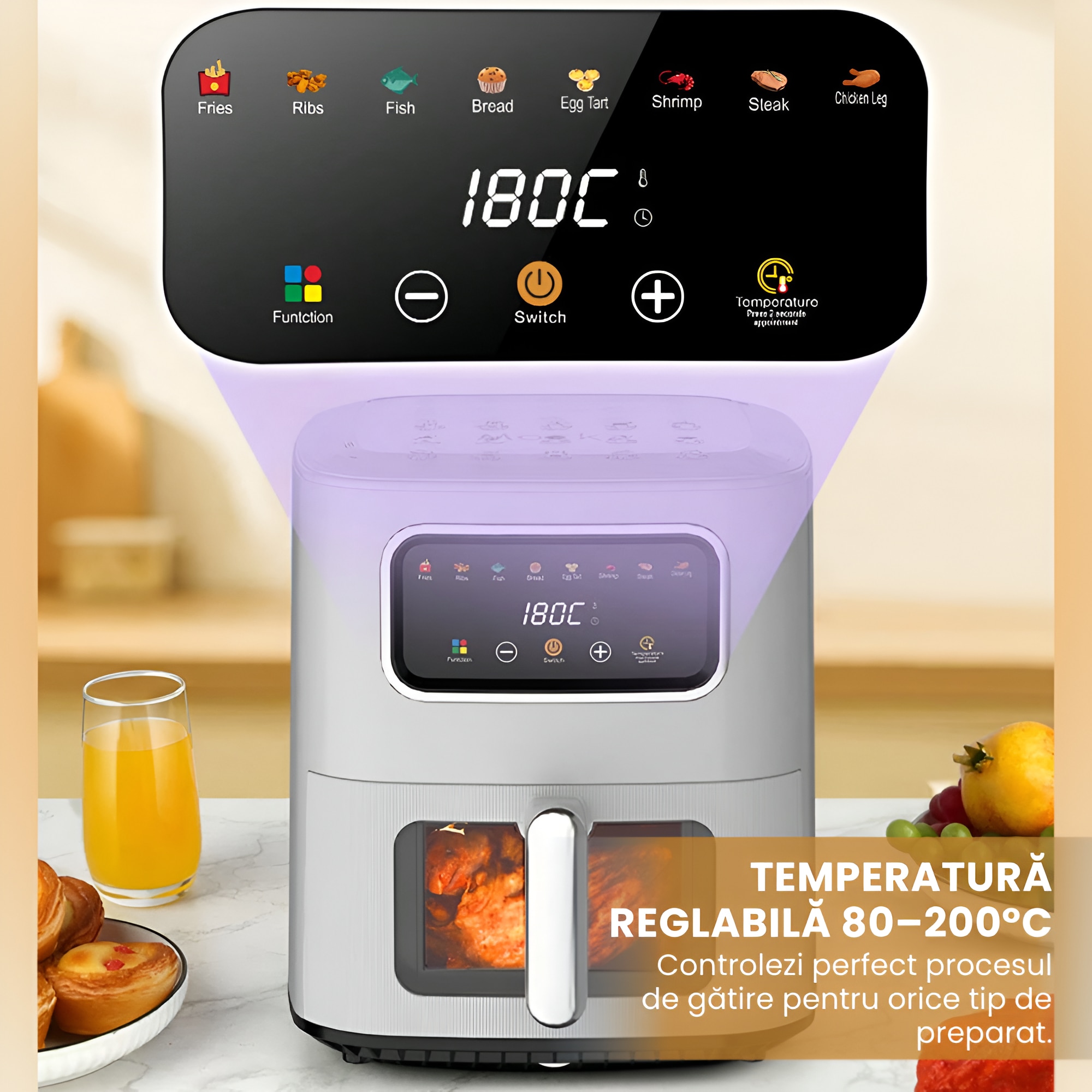 Friteuza cu Aer Cald 8 in 1, 10L, 2200W, Cuptor Multifunctional, Gatit ...