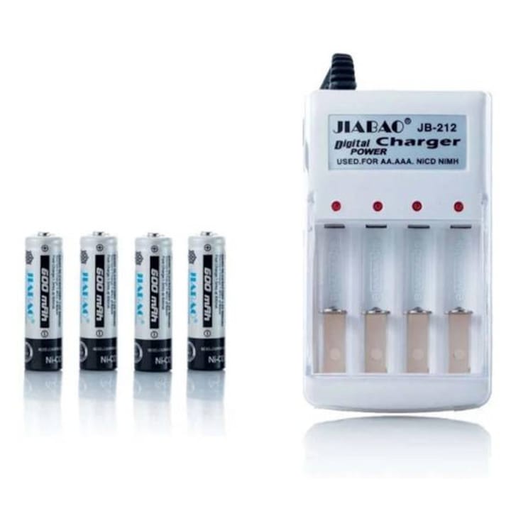 Hálózati töltő JB-212, Újratölthető akkumulátorok AA, R06, AAA, R03, 4 ...