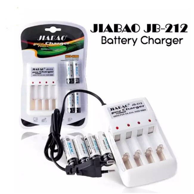 Hálózati töltő JB-212, Újratölthető akkumulátorok AA, R06, AAA, R03, 4 ...