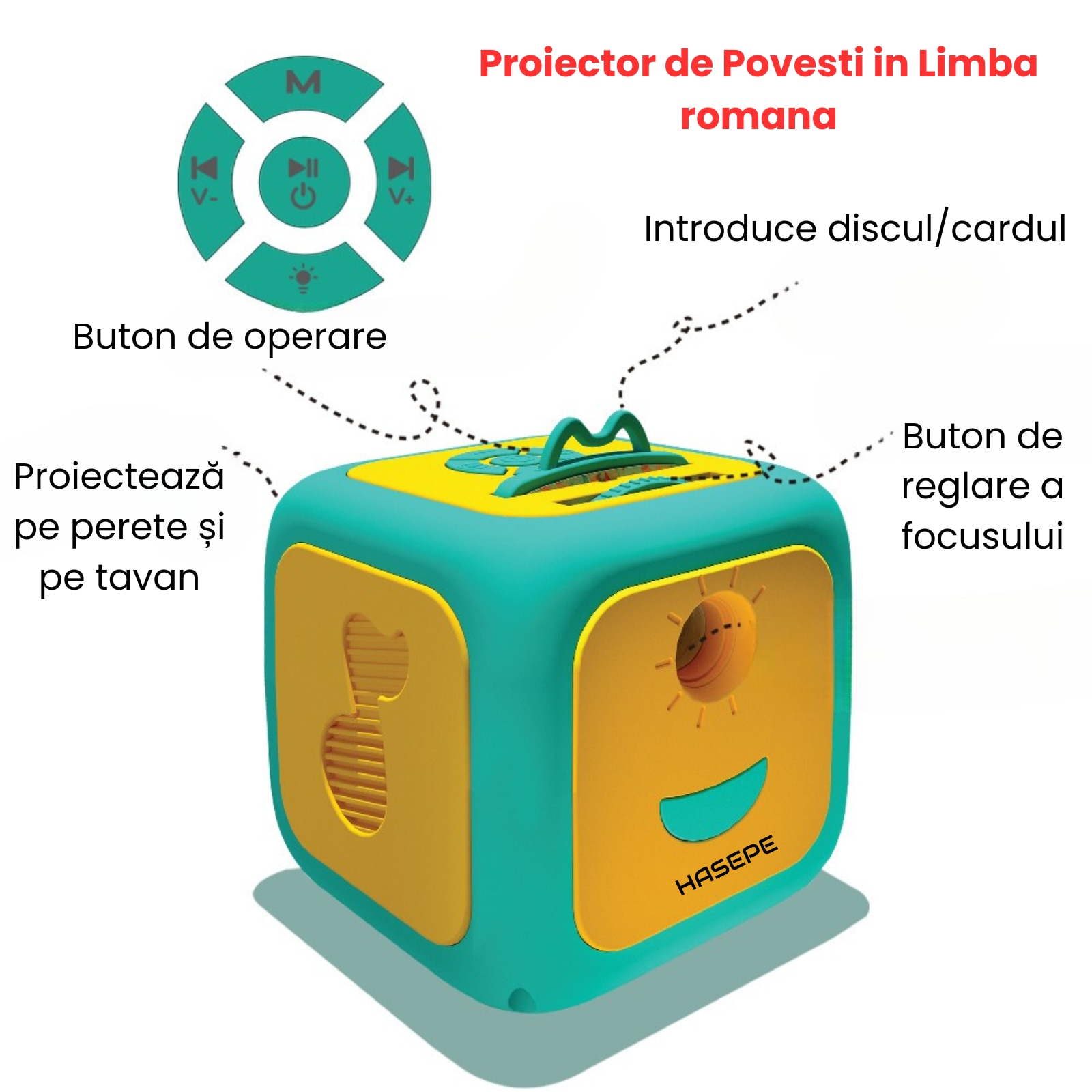 Proiector de Povesti pentru Copii HASEPE, Cub Interactiv cu Narare in ...