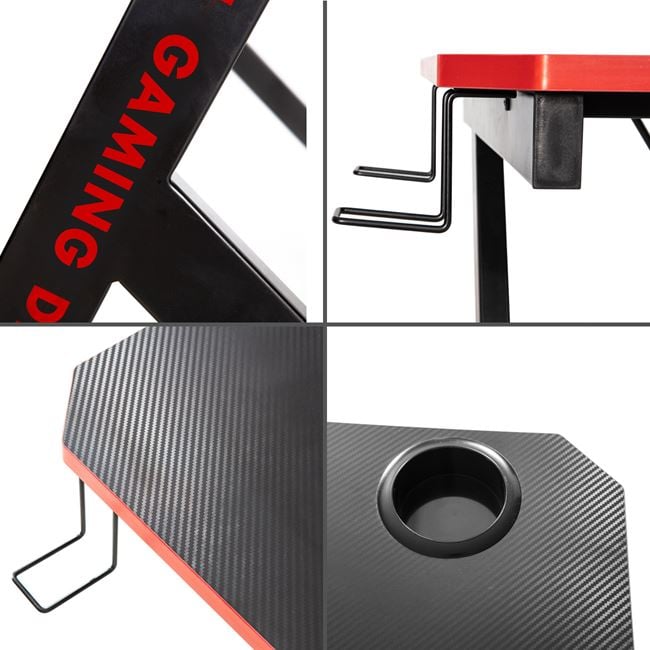 Birou Gaming Ergonomic i-JMB G120, Negru cu Elemente Roz, 120x60x76 cm ...
