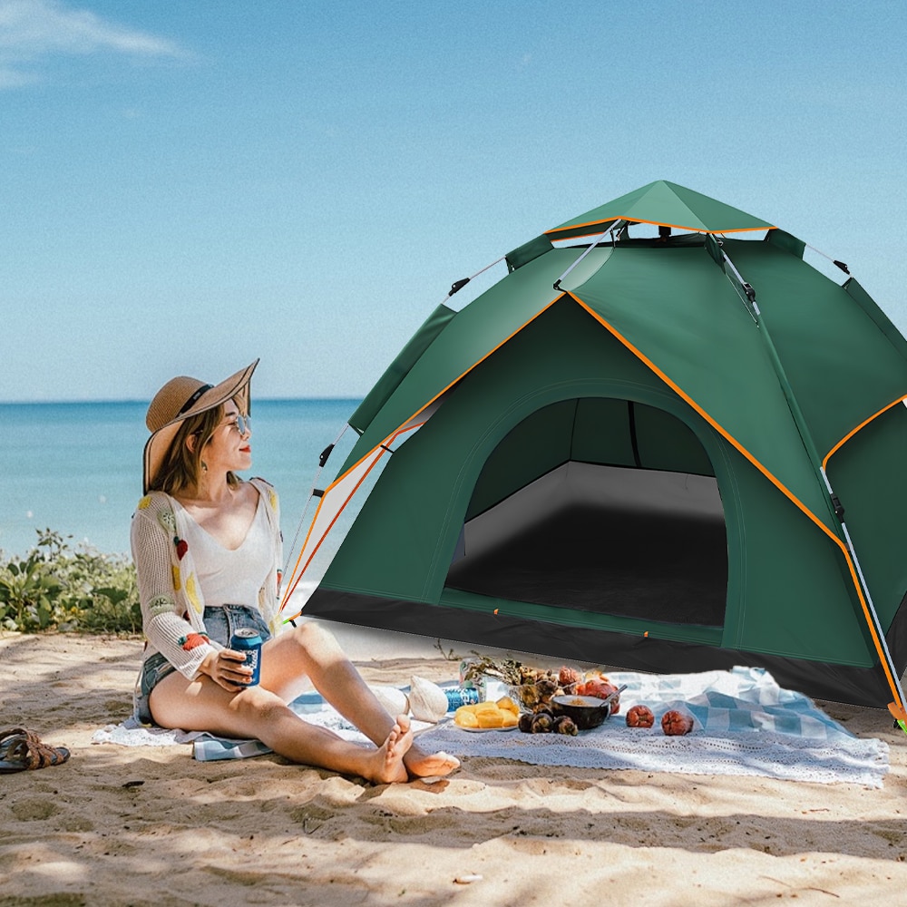 Cort Camping Buyya, Automatic Pop-Up, 3-4 Persoane, Impermeabil, Verde ...