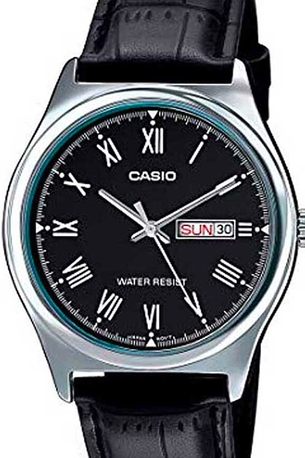Casio, Ceas analog cu curea din piele, Negru - eMAG.ro