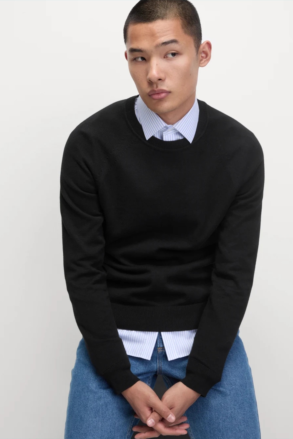 Marks & Spencer, Pulover din bumbac cu maneci raglan, Negru, 2XL - eMAG.ro