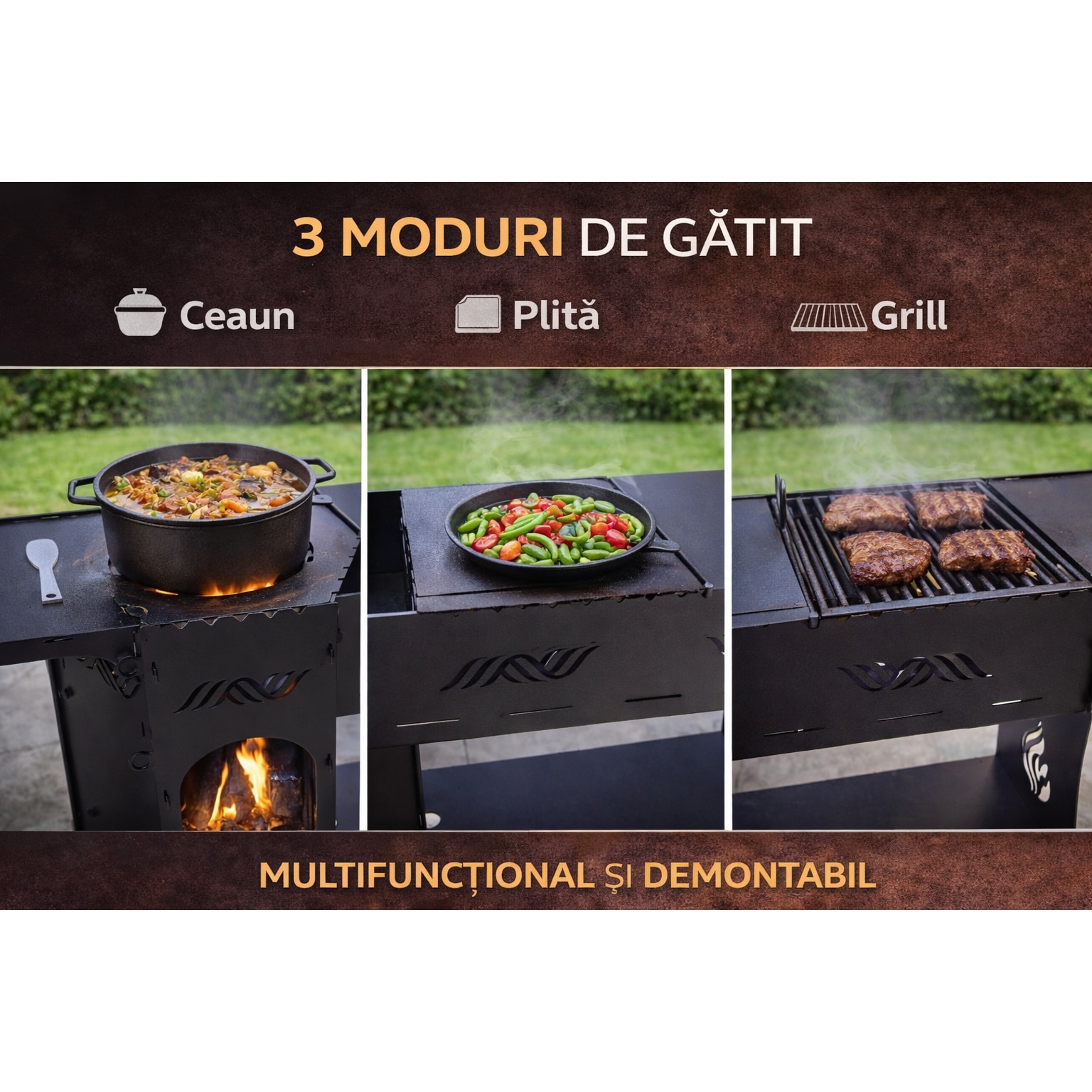 Gratar BBQ multifunctional cu suport pentru ceaun, gratar de gradina ...