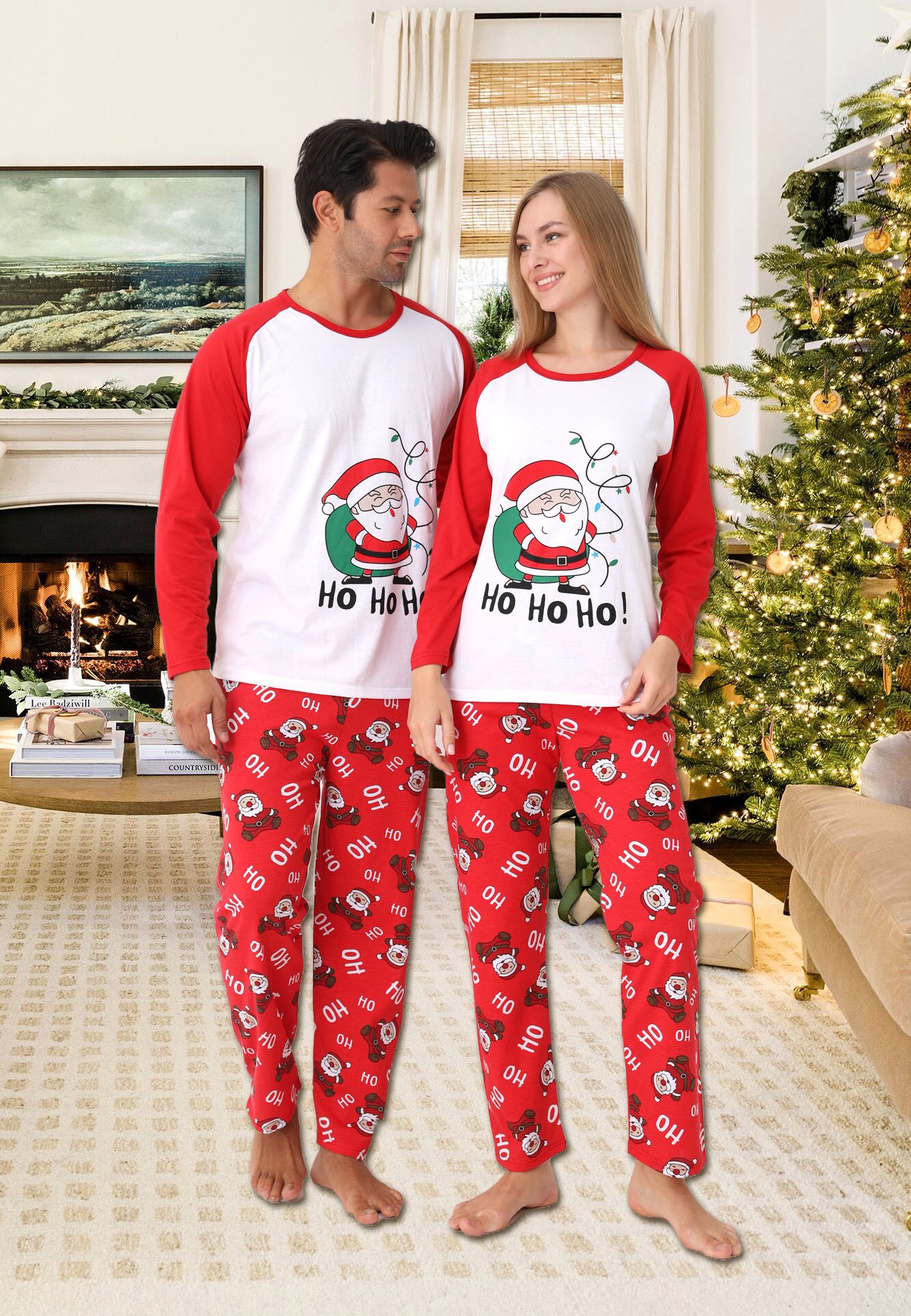 Pijama Femei, Mos Craciun, HoHoHo, Bumbac, Rosu/Alb - eMAG.ro