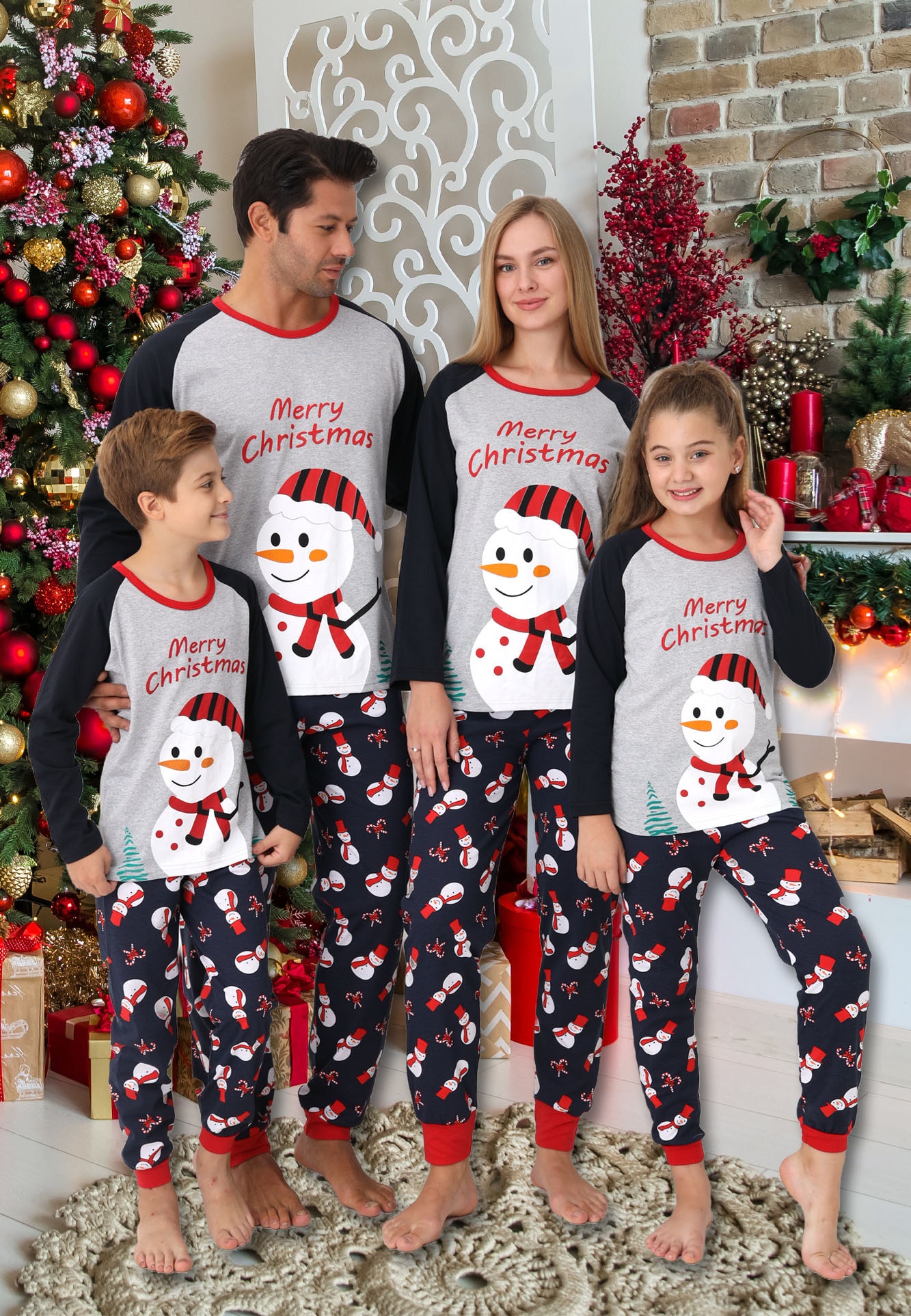 Pijama Femei, Tematica Craciun, Om de Zapada, Bumbac, Gri/Bleumarin - L ...